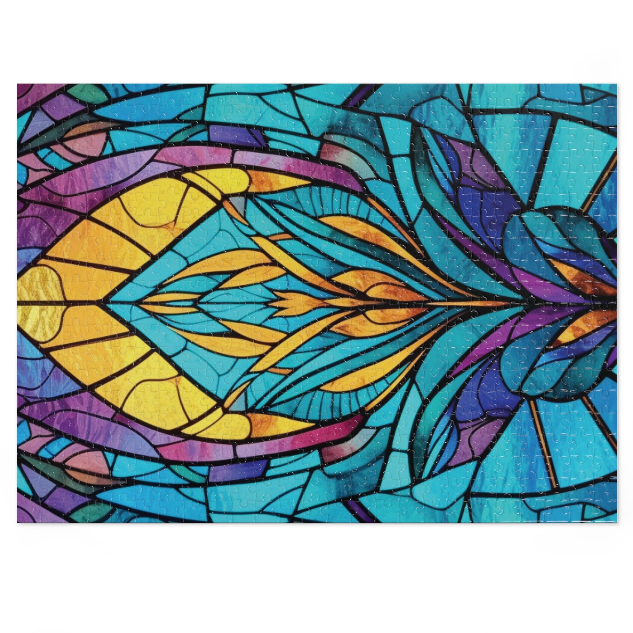 Jigsaw Puzzle Collection 3 Vibrant Faux Stained Glass Window Panel ...