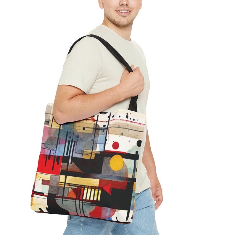 Modern Abstract Art Tote Bag (AOP), Geometric Design, Primary Colors ...