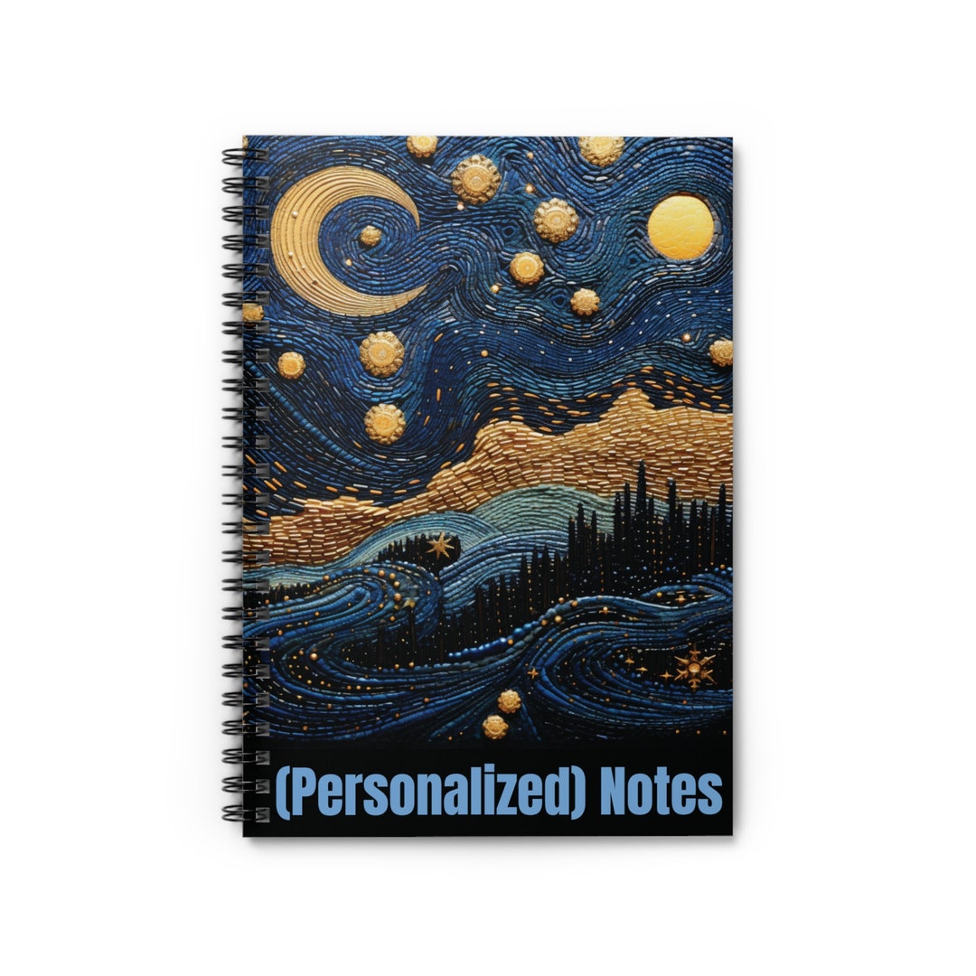Celestial Crescent Moon Personalized Spiral Notebook Embroidery Digital ...