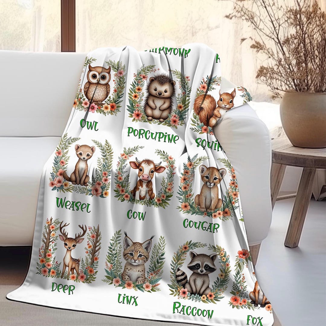 Nursery Woodland Baby Animal Velveteen Blanket, Named Critter Cozy Lap ...