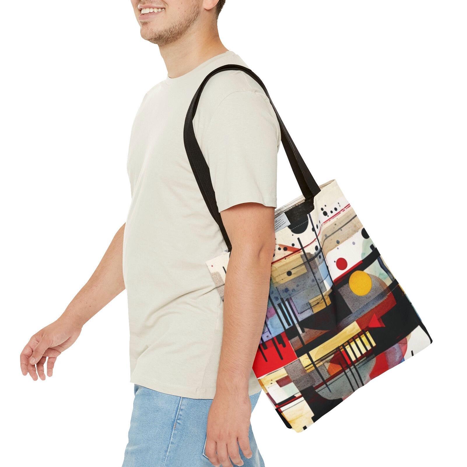 Modern Abstract Art Tote Bag (AOP), Geometric Design, Primary Colors ...