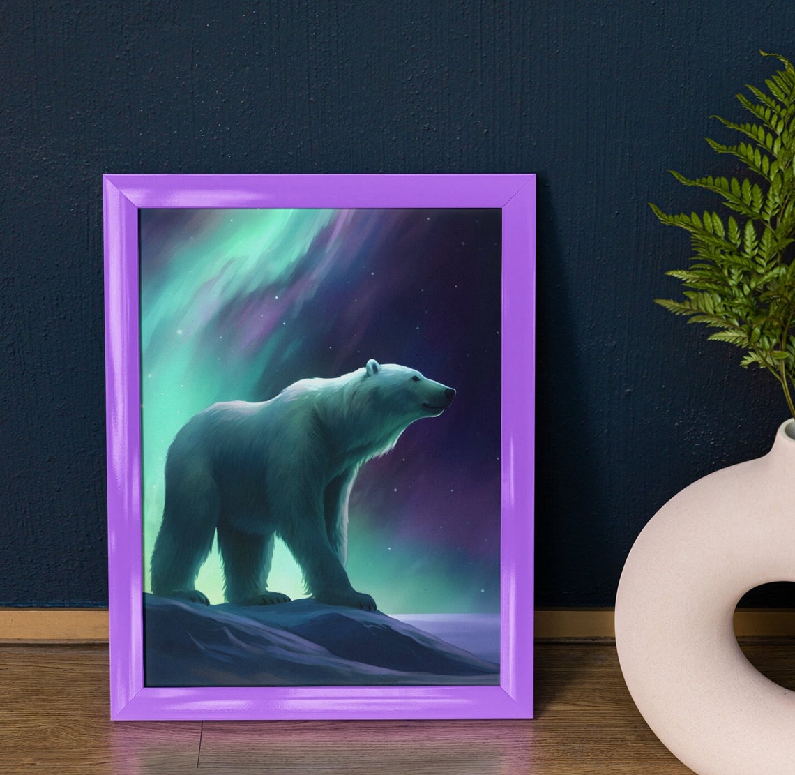 Polar Bear Digital Art Northern Lights Livingroom Picture Winter Night ...