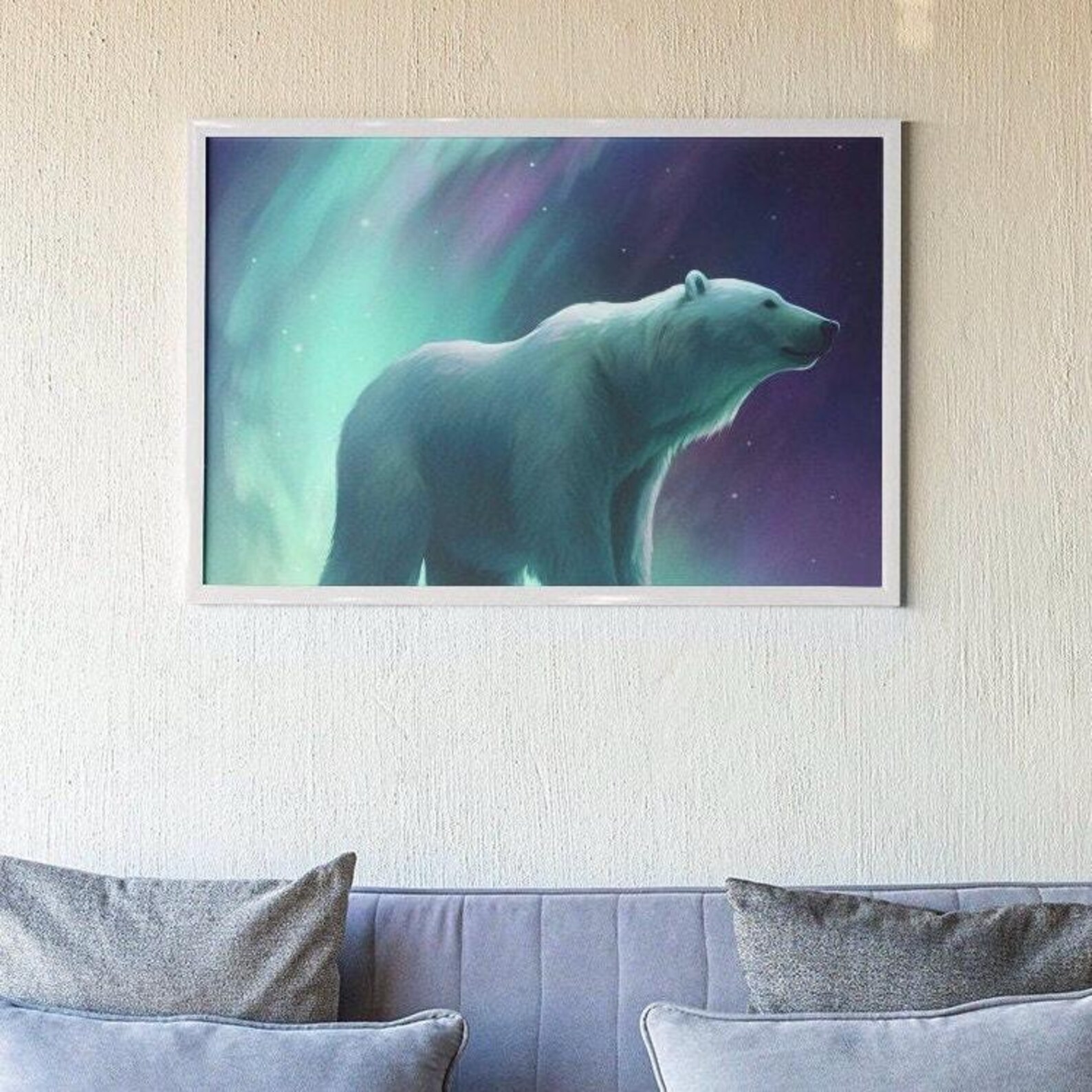 Polar Bear Digital Art Northern Lights Livingroom Picture Winter Night ...