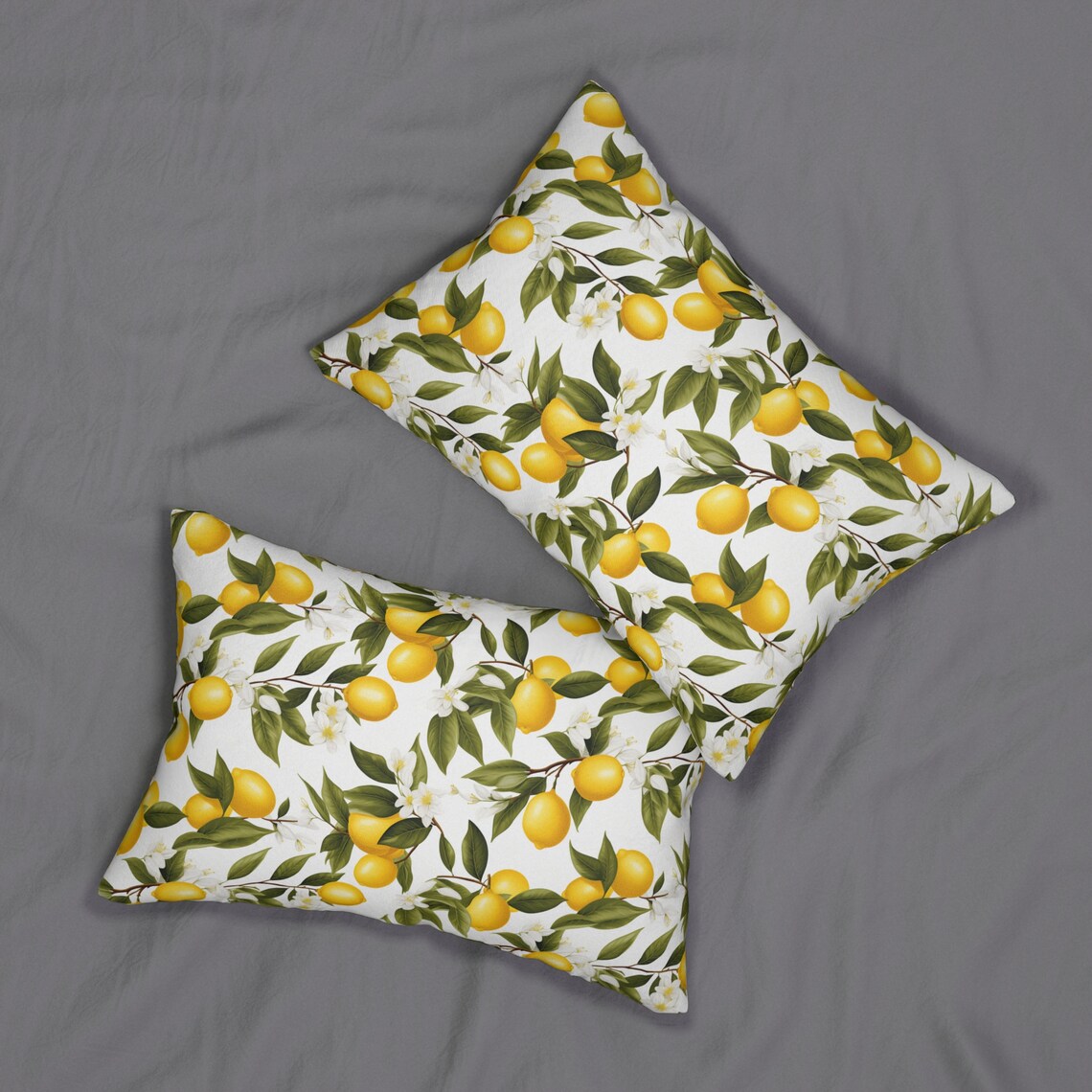 Lemon Lumbar Pillow Watercolor Lemon Art Cushion Double Sided Garden ...