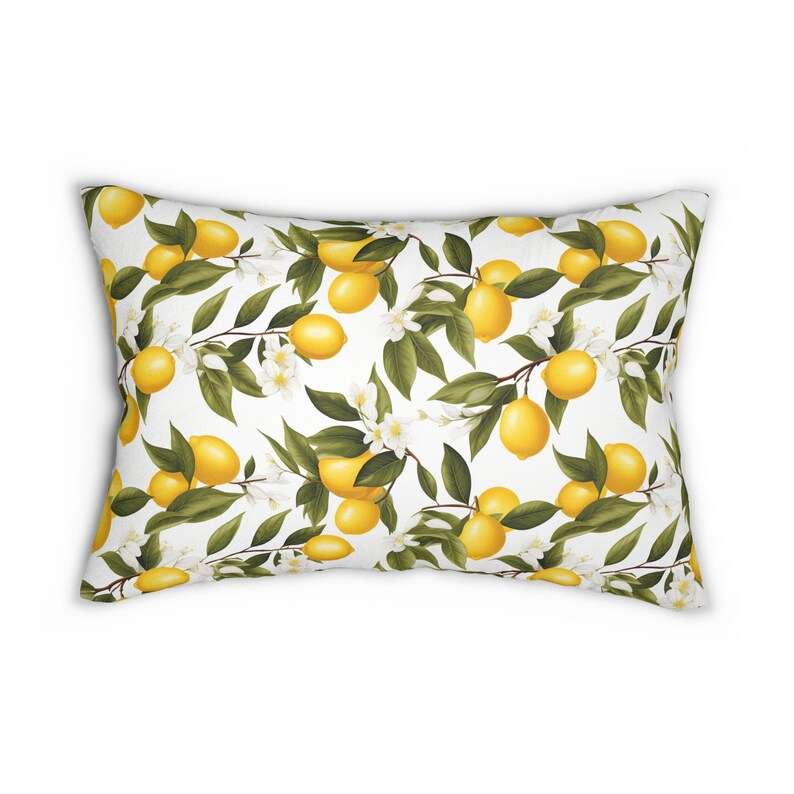 Lemon Lumbar Pillow Watercolor Lemon Art Cushion Double Sided Garden ...