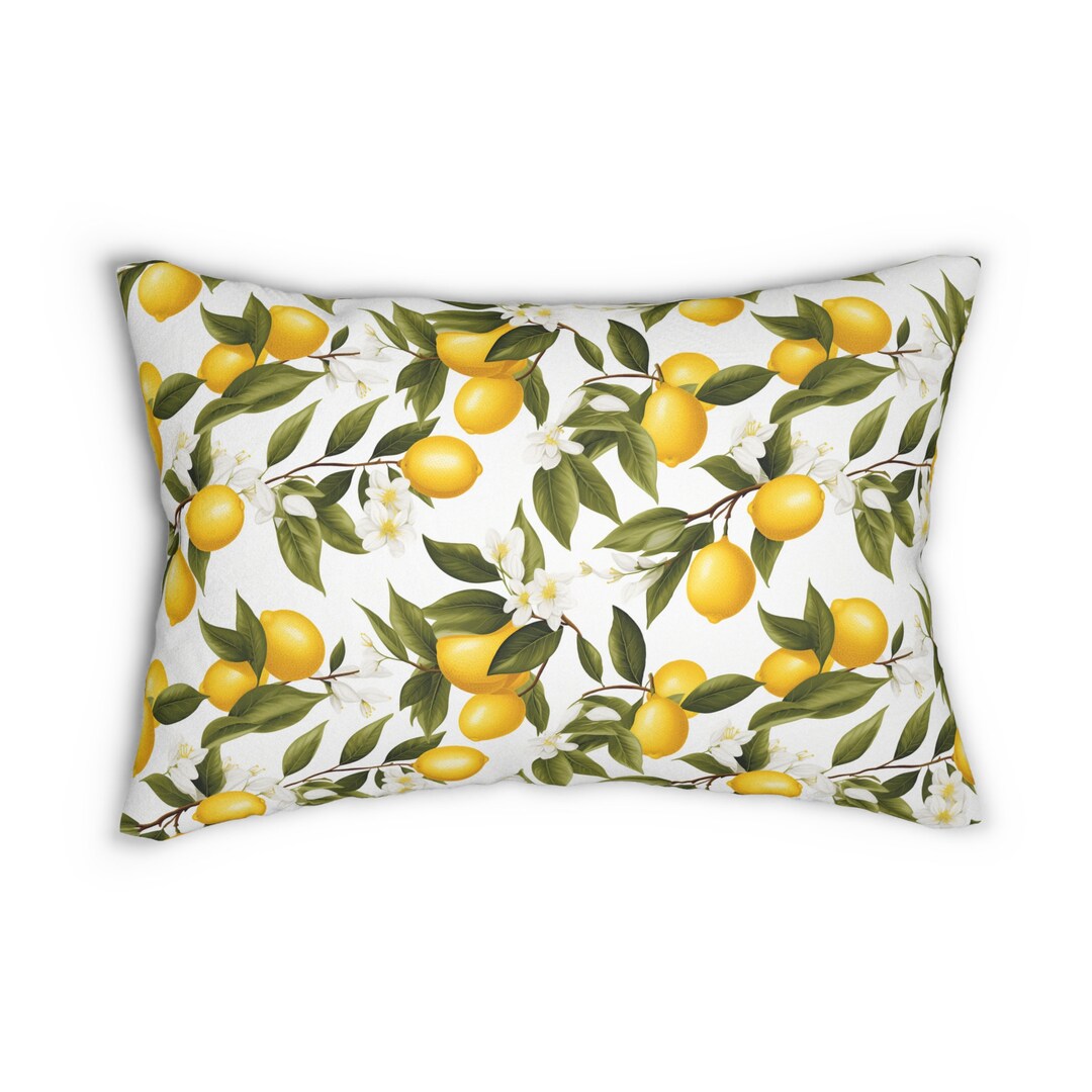Lemon Lumbar Pillow Watercolor Lemon Art Cushion Double Sided Garden ...