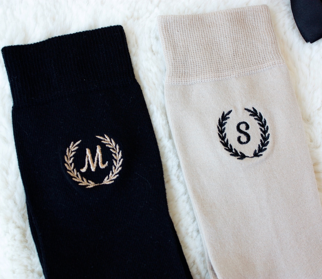 Personalized Wedding Socks, Wheat Wreath Embroidered Groomsmen Socks ...