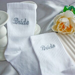 Custom Wedding Socks Silver Embroidered Custom Bride Socks Bridesmaid ...