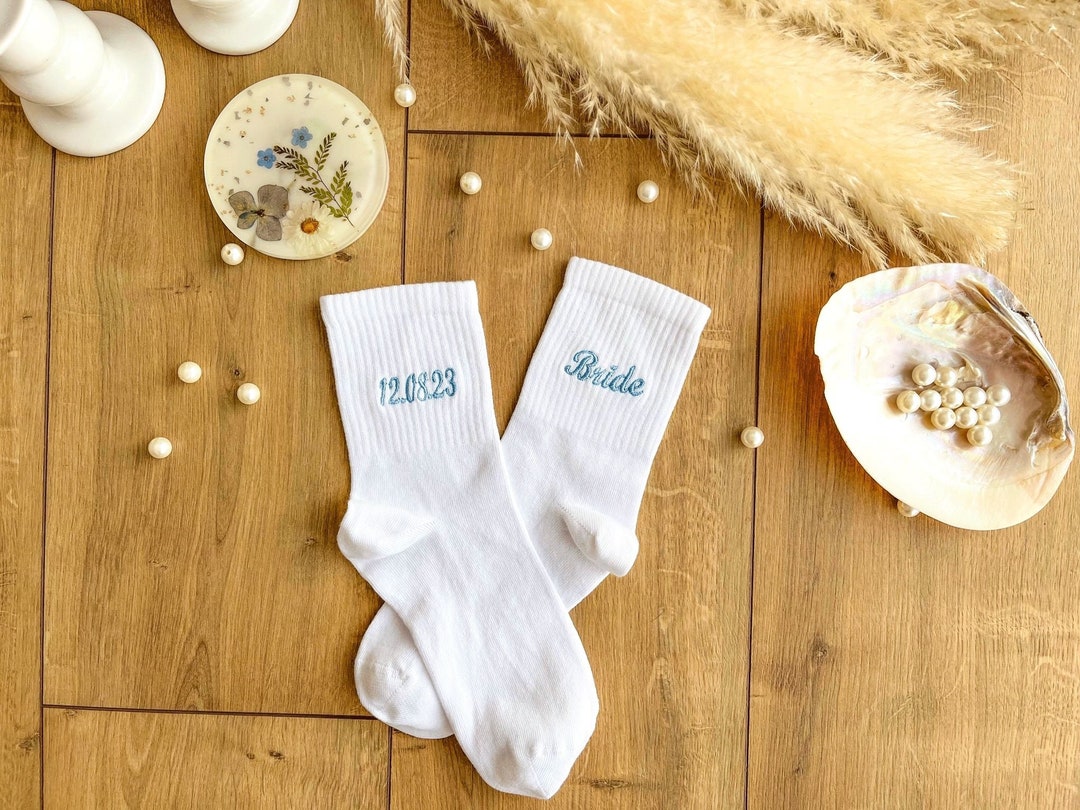 Custom Bride Socks Blue Embroidery Wedding Socks Something Blue for ...