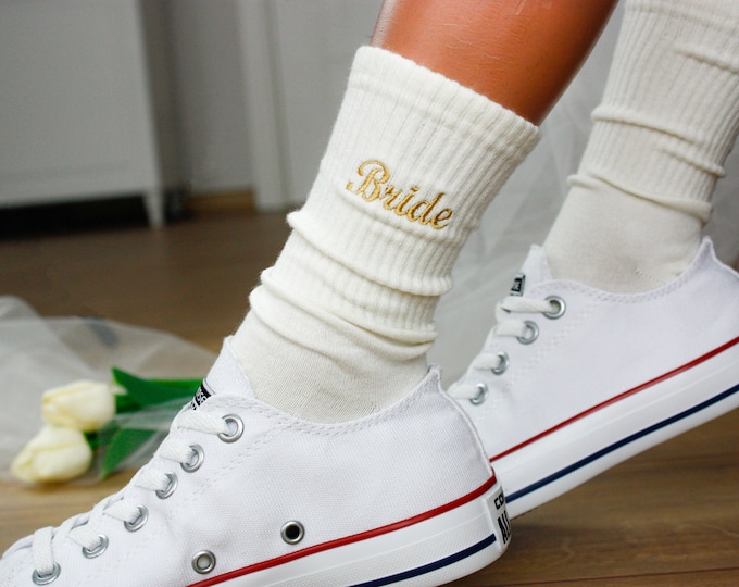 Custom Wedding Socks Silver Embroidered Custom Bride Socks Bridesmaid ...