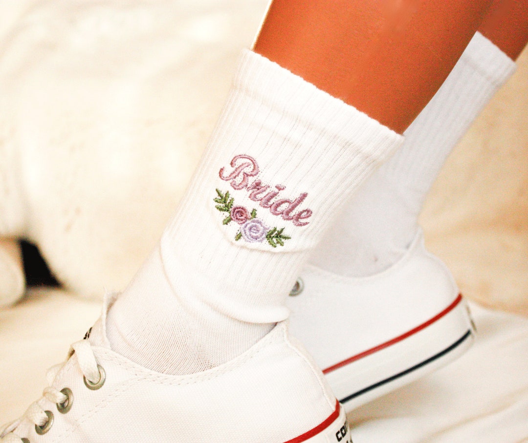 Princess Bride Socks, Custom Embroidered Lilac Flower Wedding Socks ...