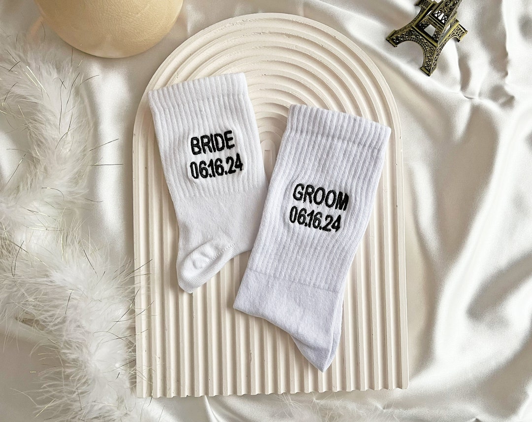 2 PAIRS Custom Bride Groom Socks, Embroidered Wedding Socks, Custom Groomsman Socks, Bride Gift ...