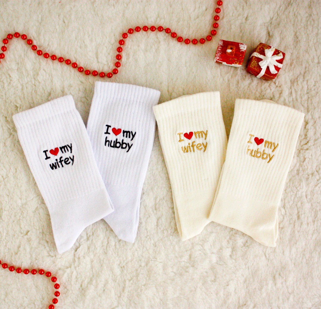 2 PAIRS Custom Text Valentines Socks, Cotton Embroidered Socks, Wedding ...