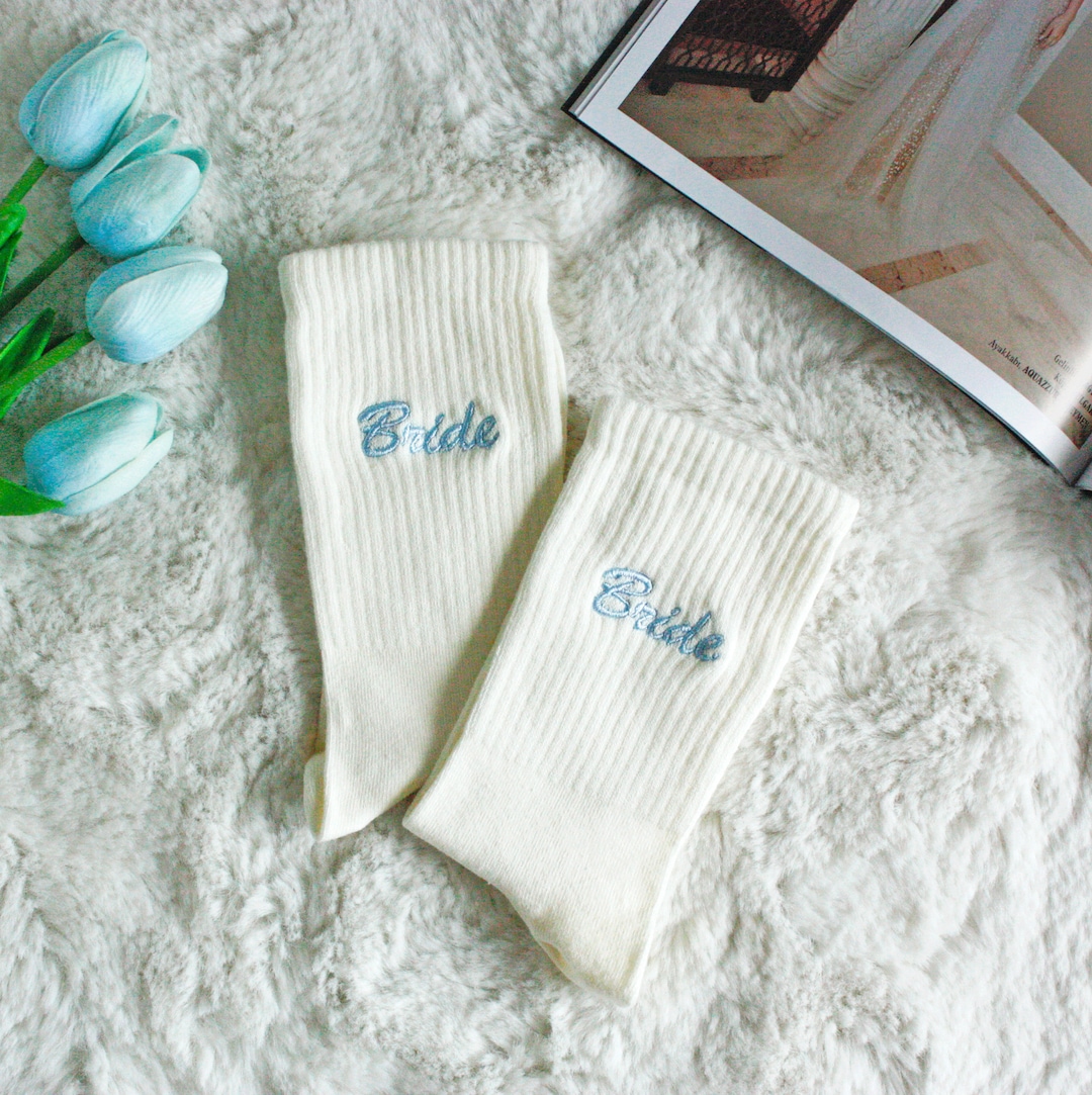 Custom Something Blue Wedding Socks, Personalized Bride Socks ...