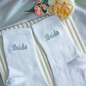 Custom Wedding Socks Silver Embroidered Custom Bride Socks Bridesmaid ...