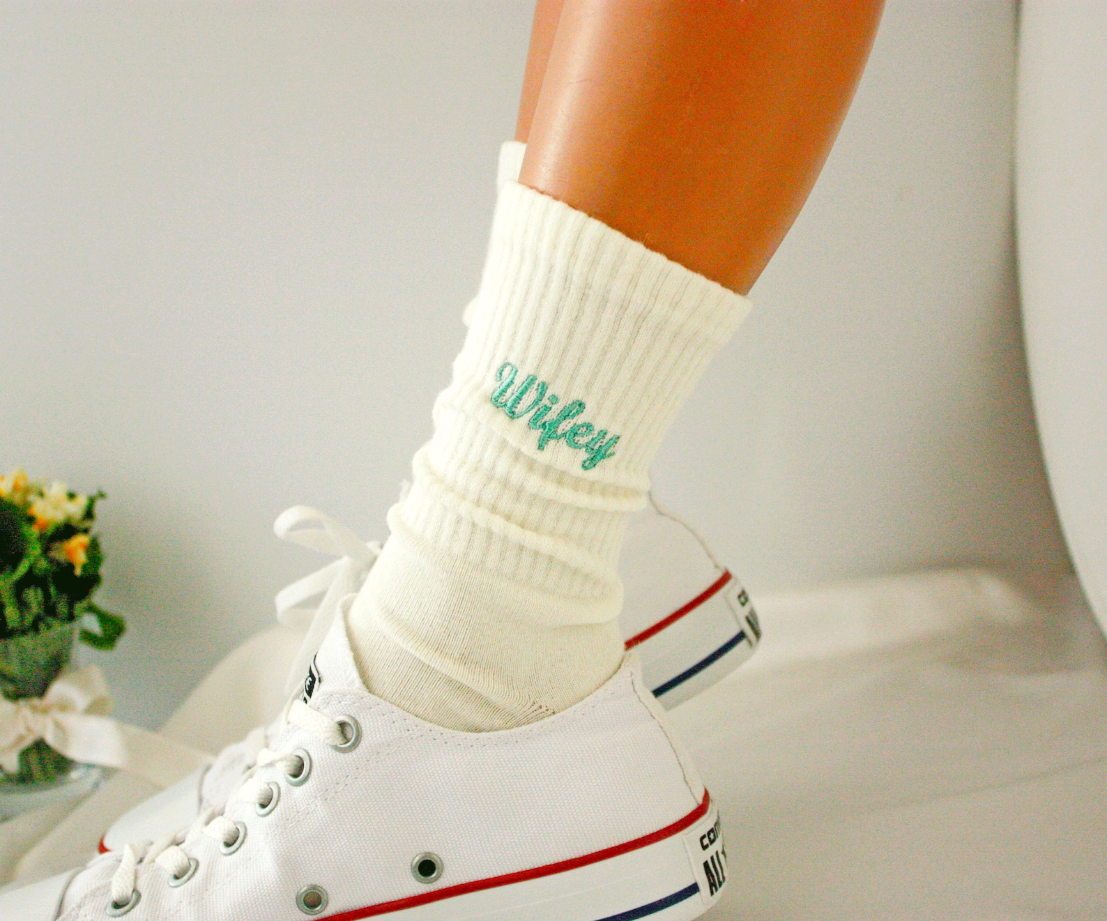 Sage Green Custom Wifey Socks, Embroidered Ivory Bride Socks ...