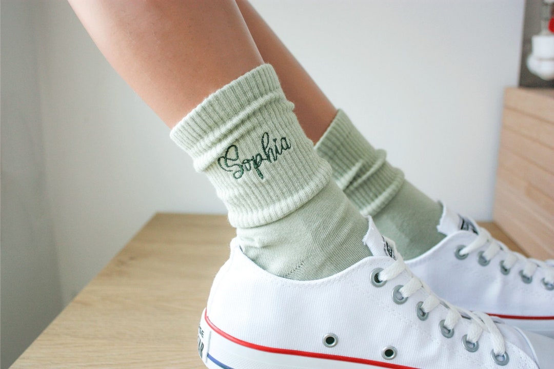 Bride Socks Sage Green Custom Embroidered Mrs.mr. Socks Made of Honor ...
