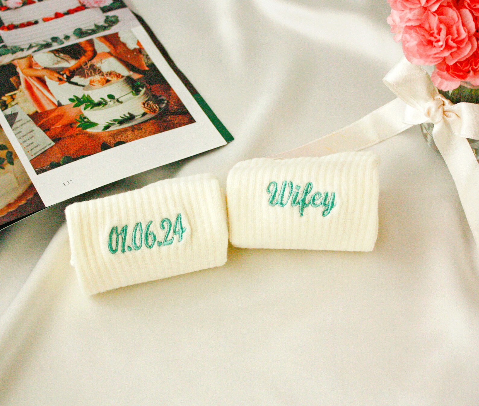 Sage Green Custom Wifey Socks, Embroidered Ivory Bride Socks ...
