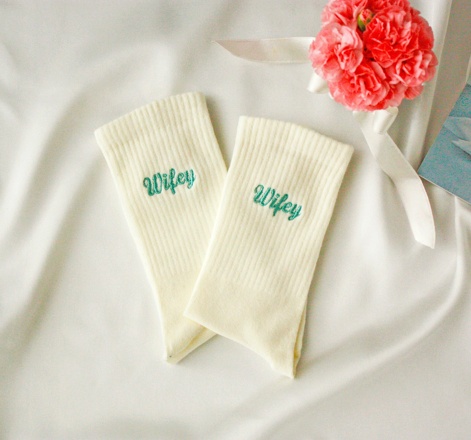 Sage Green Custom Wifey Socks, Embroidered Ivory Bride Socks ...