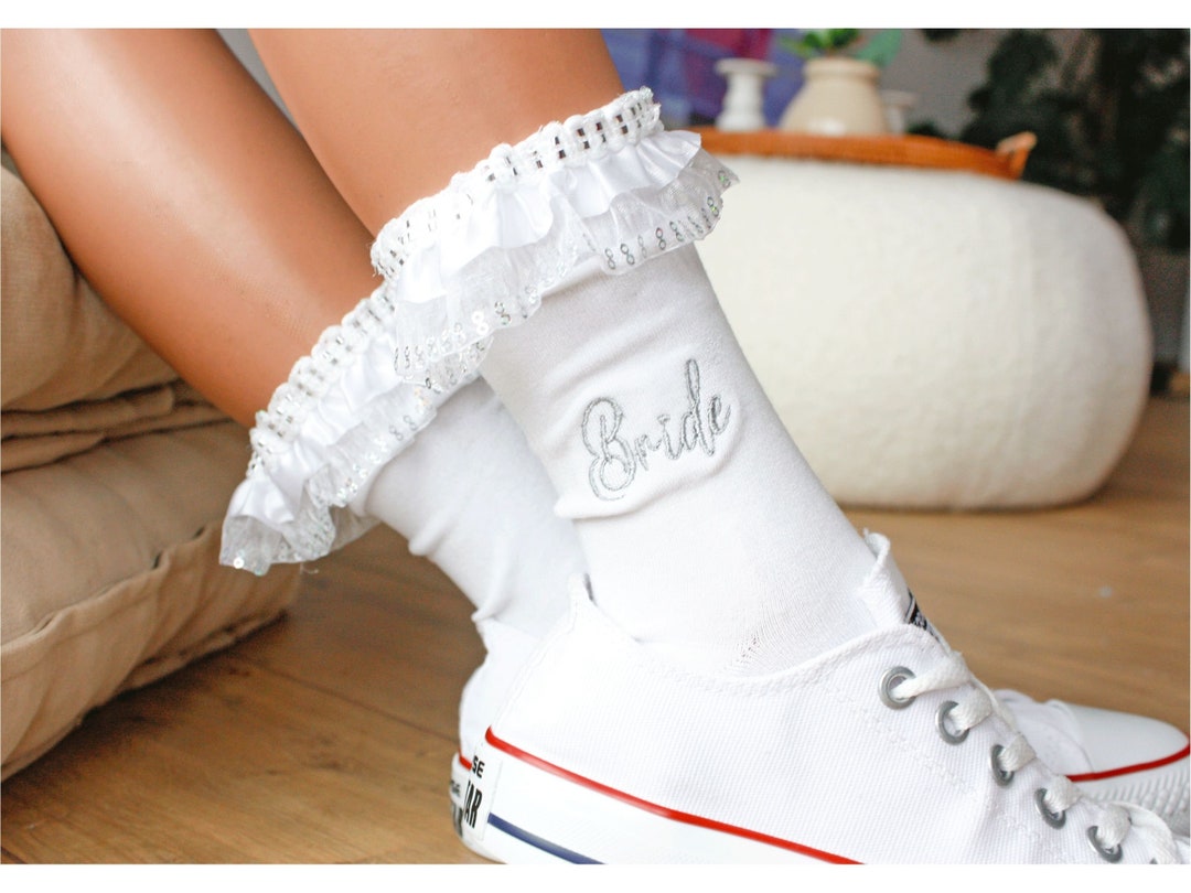 Customembroideredfrillyweddingsocksflower Girl Sockswhite Wedding ...