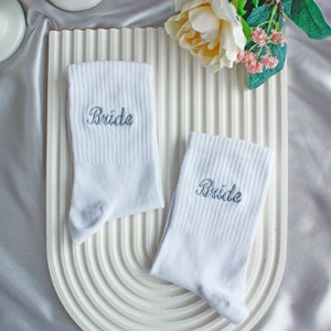 Custom Wedding Socks Silver Embroidered Custom Bride Socks Bridesmaid ...