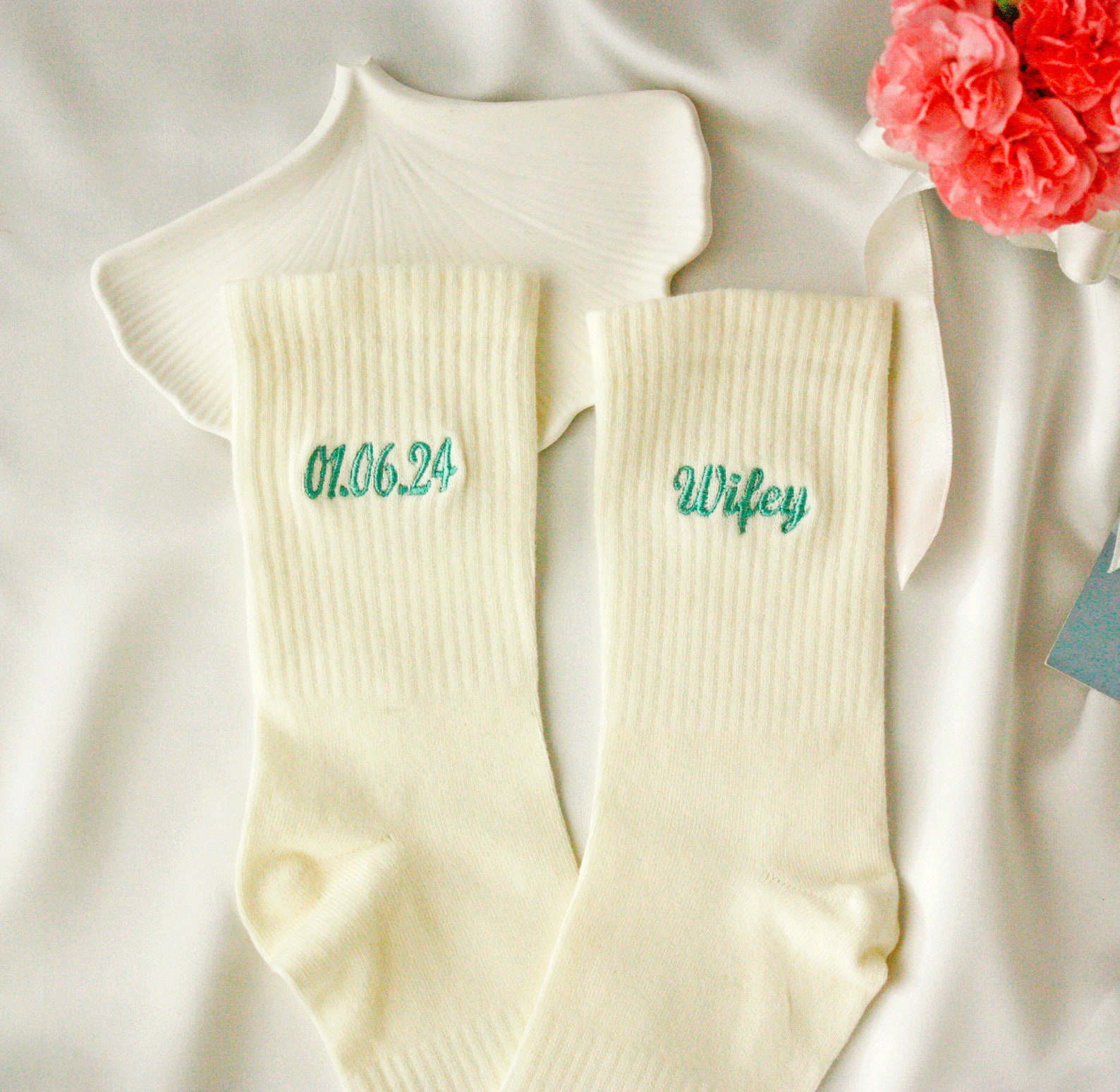 Sage Green Custom Wifey Socks, Embroidered Ivory Bride Socks ...
