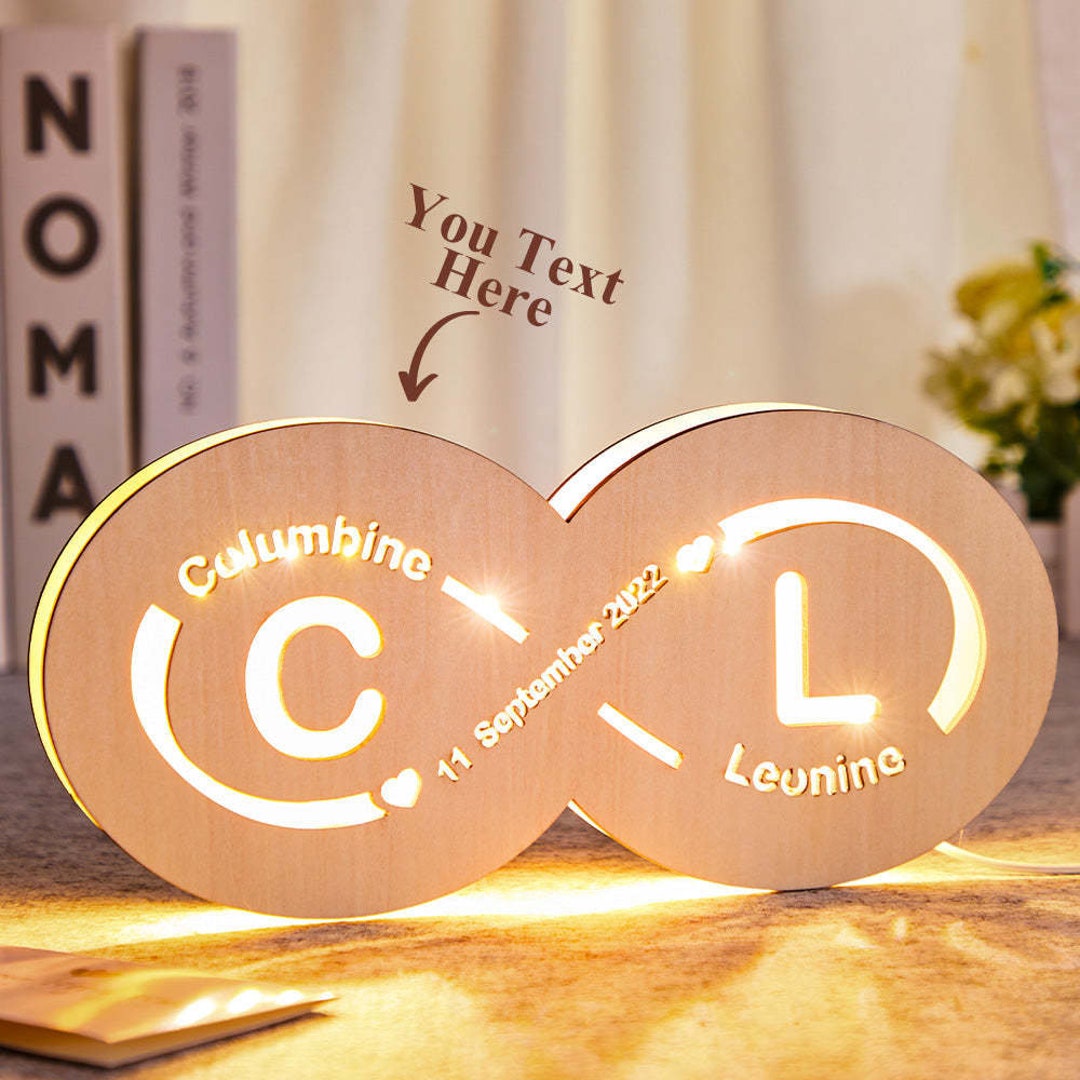 Custom Name and Date Infinity Love Sign Night Light With Initials ...