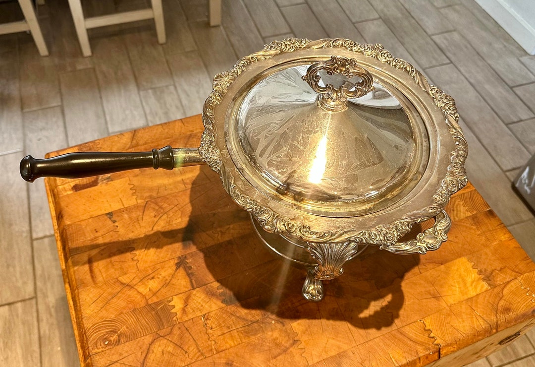 Vintage Silver Plated Chafing Dish With Lid, Stand and Wood Handle - Etsy
