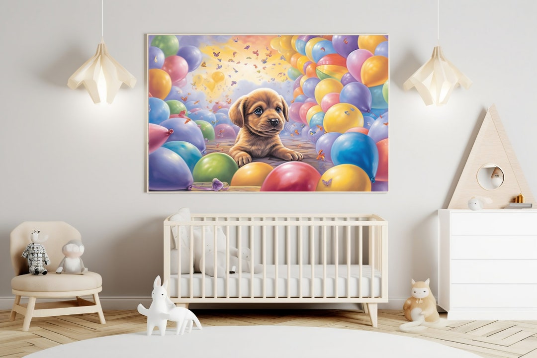 Puppy's Balloon Escapade - Photorealistic Cartoon Digital Artwork - Etsy