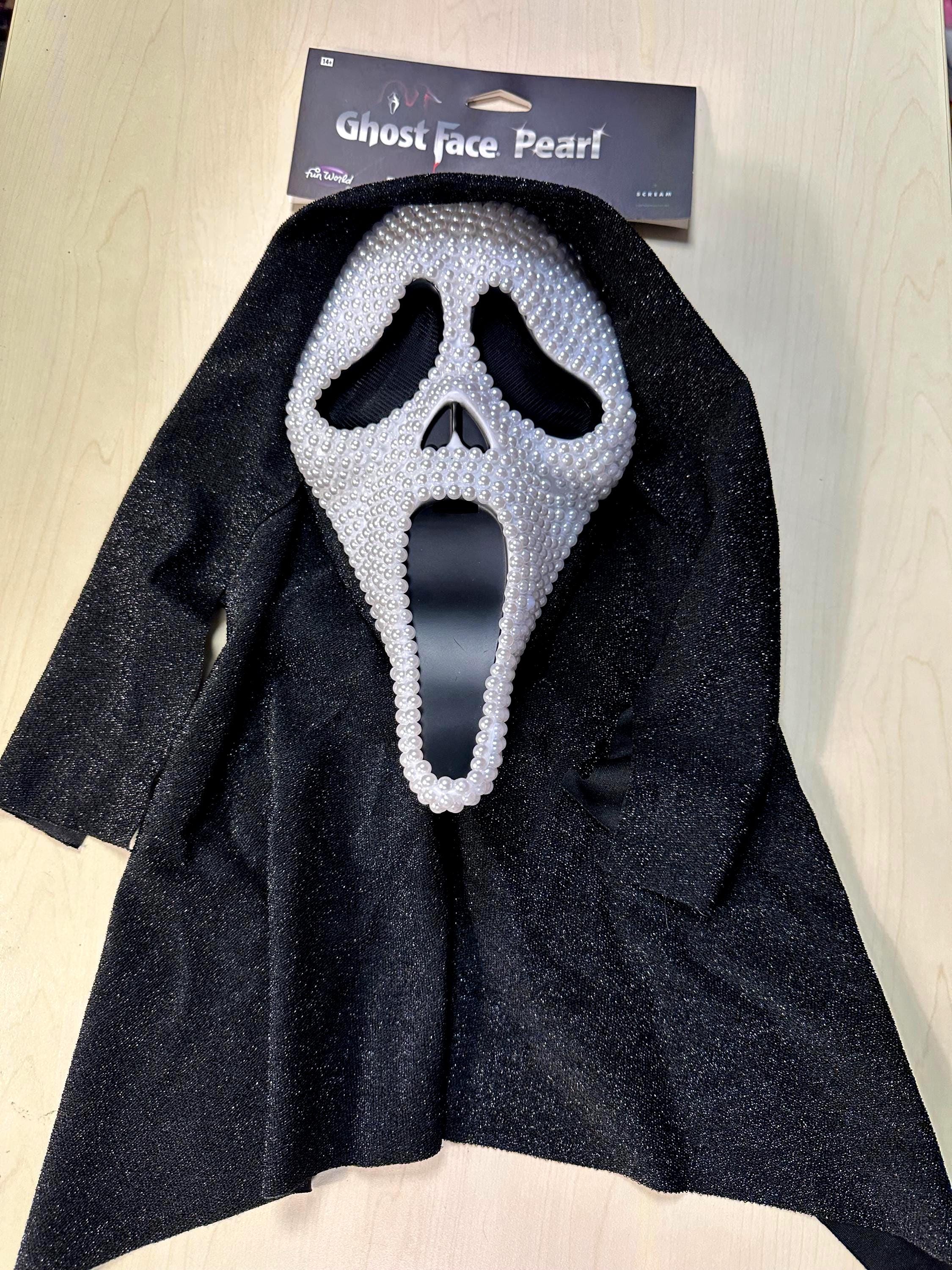 Ghostface Scream Pearl Bling Crystal Mask Halloween Horror Fancy Dress ...