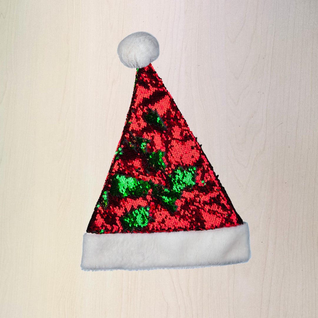 Deluxe Santa Hat - Red and Green Flip Sequin Christmas Accessory - Etsy