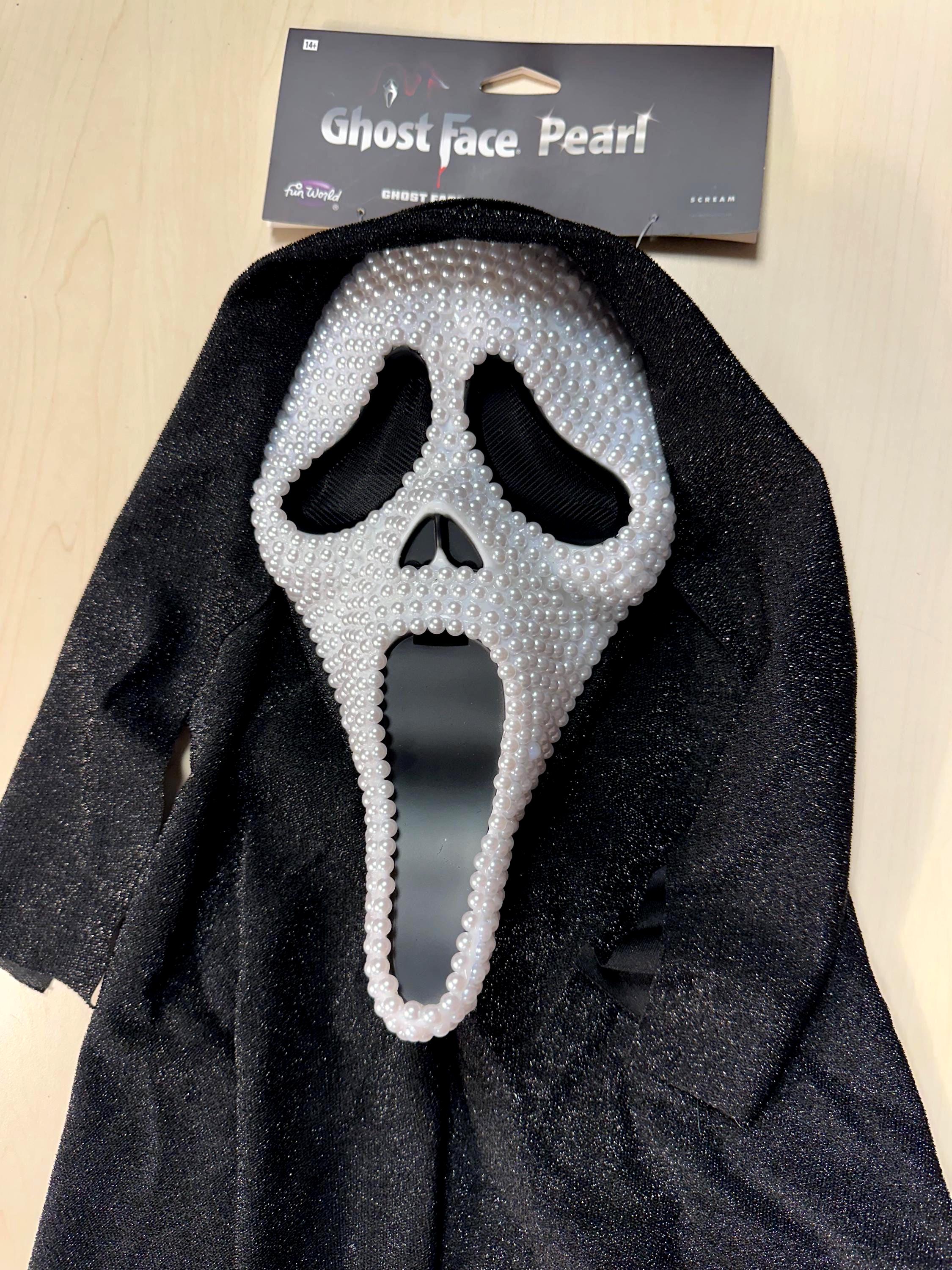 Ghostface Scream Pearl Bling Crystal Mask Halloween Horror Fancy Dress ...