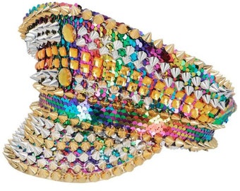 Rave Captain Style Hat, Party Sequin Hat, Military Festival Glitter ...