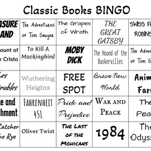 Classic Books BINGO Game - Etsy