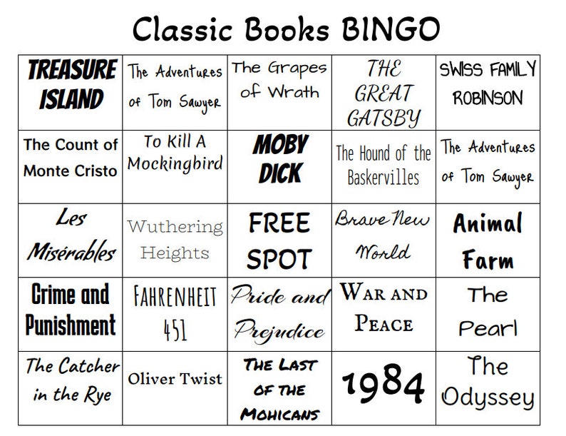Classic Books BINGO Game - Etsy