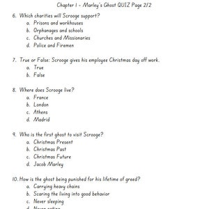 A Christmas Carol Printable Chapter Quizzes - Etsy