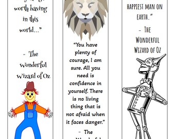 The Wizard of Oz Printable Bookmarks, Book Lover Digital Bookmarks ...