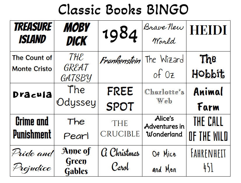 Classic Books BINGO Game - Etsy