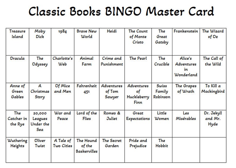 Classic Books BINGO Game - Etsy