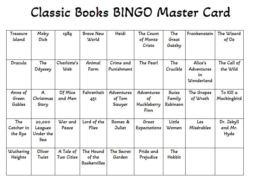 Classic Books BINGO Game - Etsy