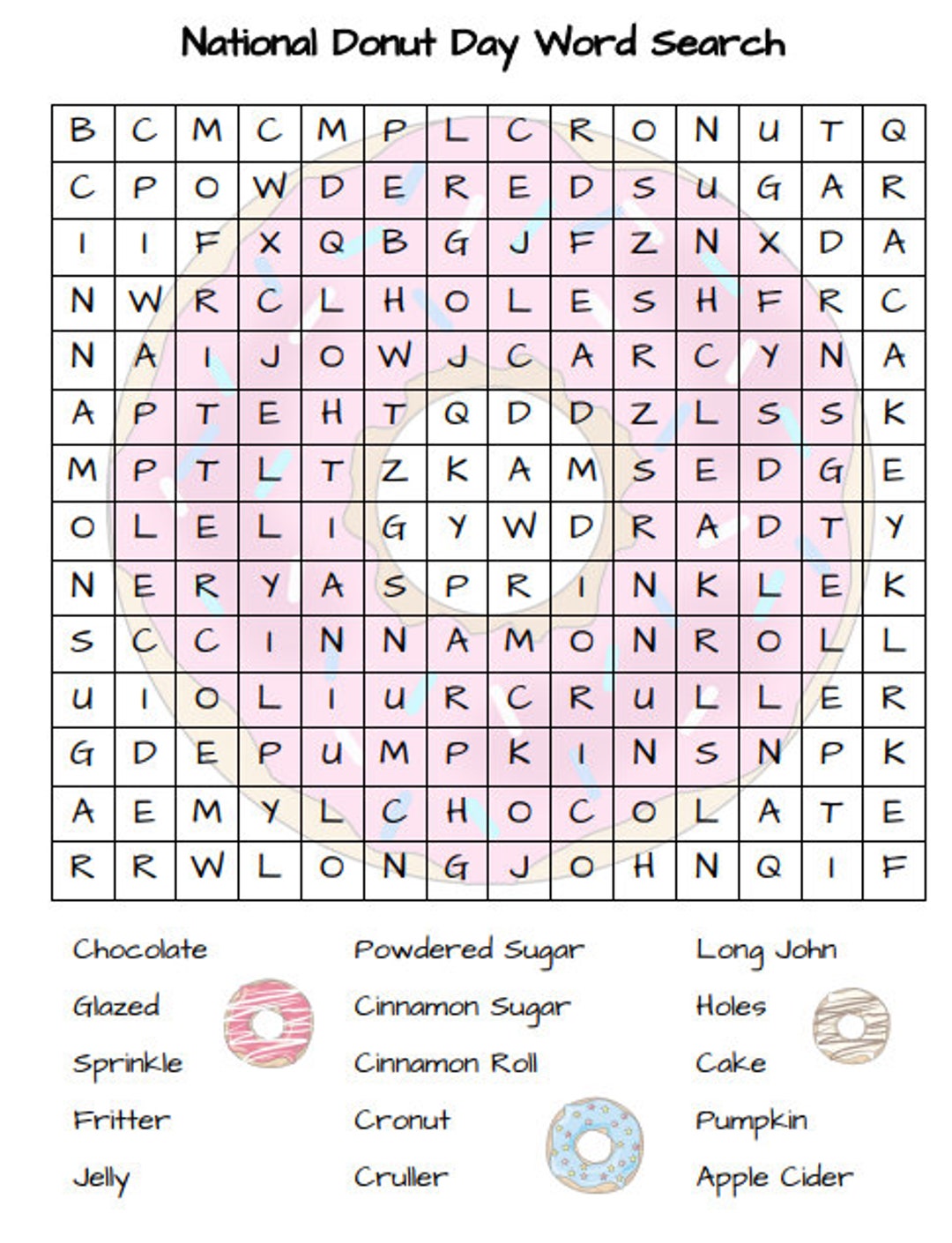 National Donut Day Word Search - Etsy