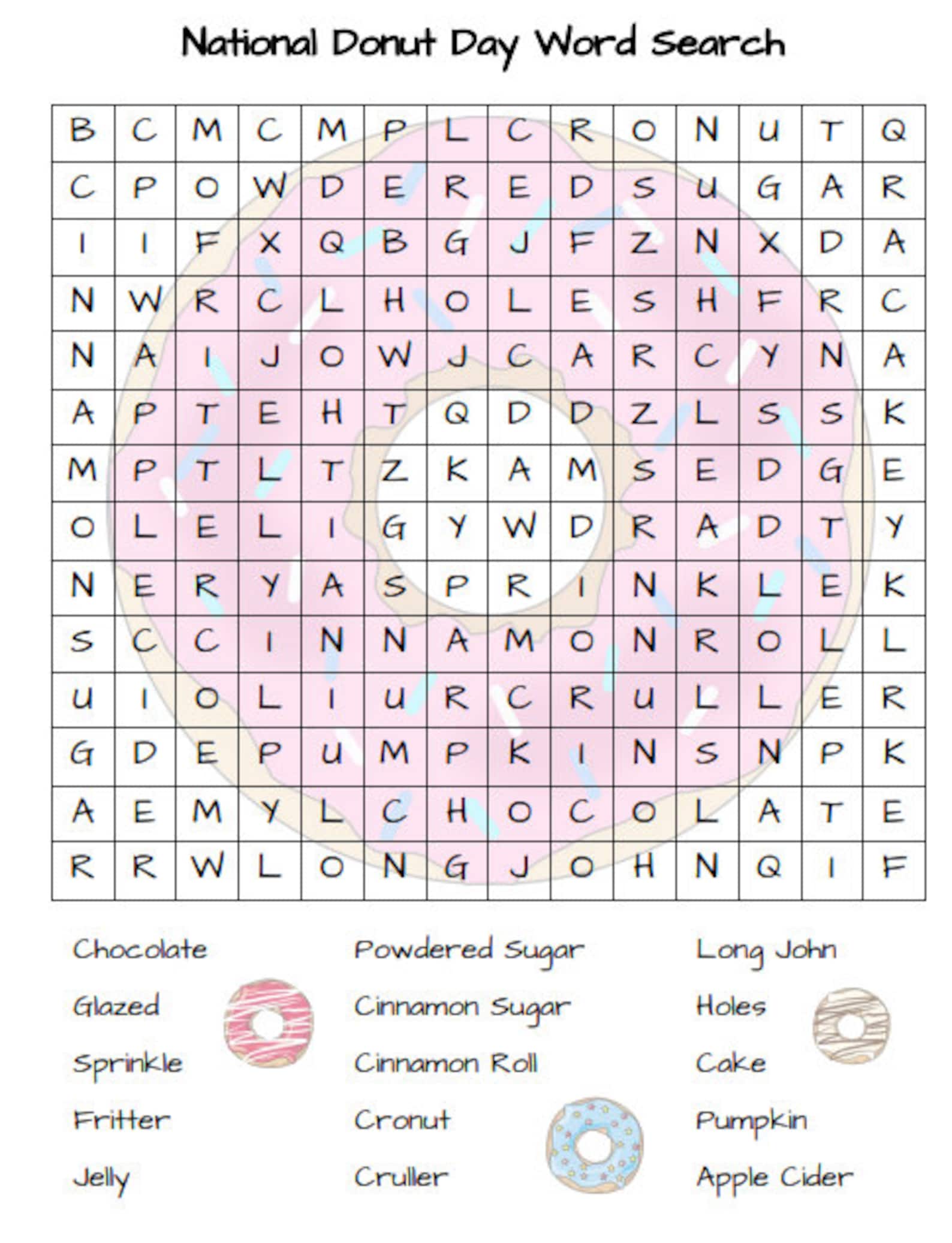 National Donut Day Word Search - Etsy