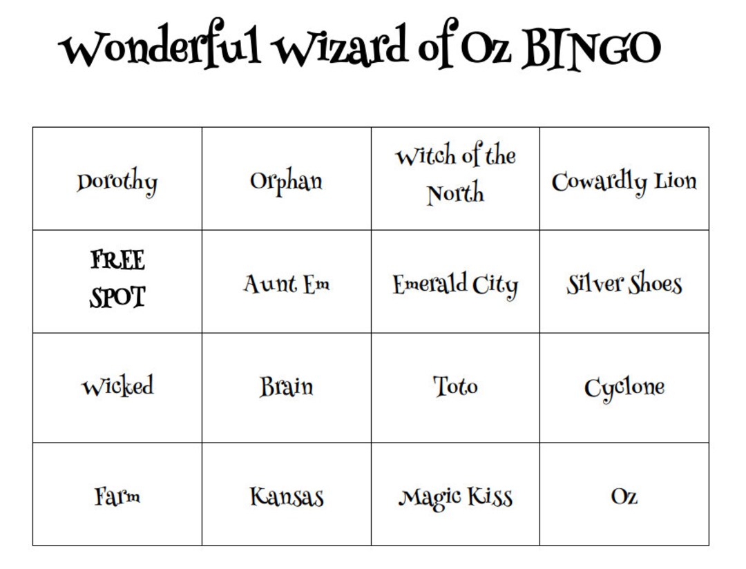 The Wonderful Wizard of Oz BINGO Game - Etsy