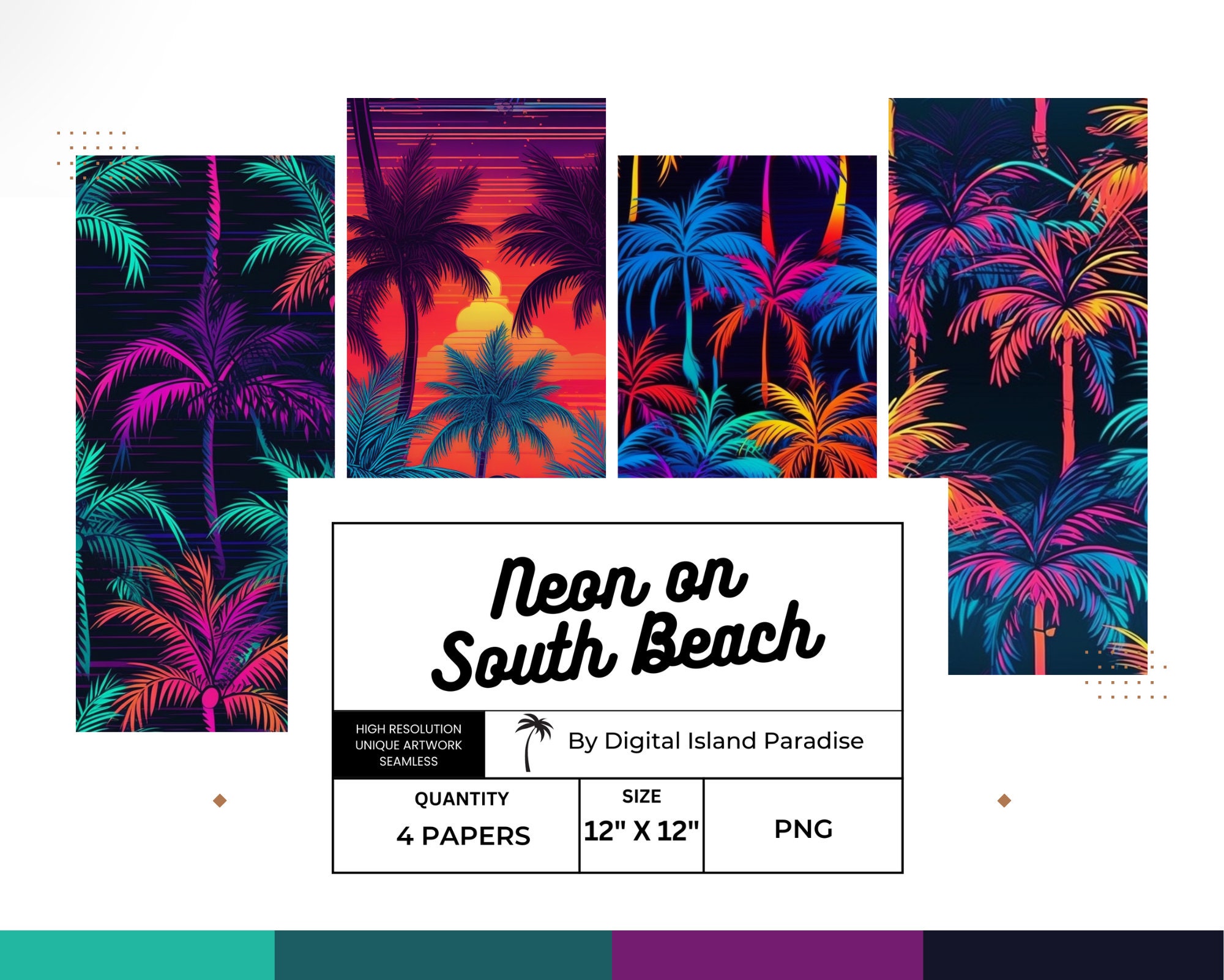 Neon Trees, Digital Paper, Seamless Pattern, Floral Prints, Tropical ...