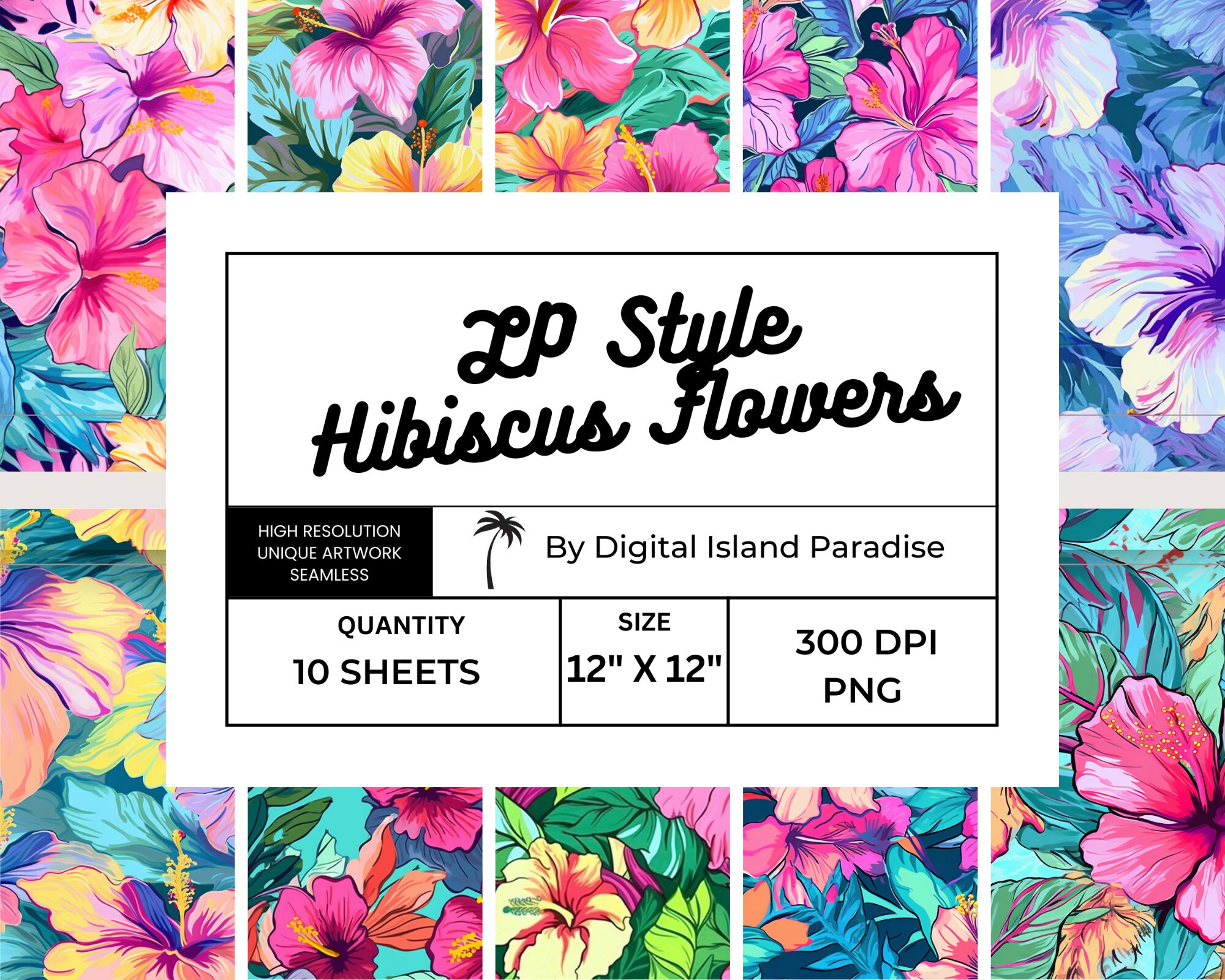 LP Style HIBISCUS Papers , Digital Paper, Seamless Pattern, Background ...
