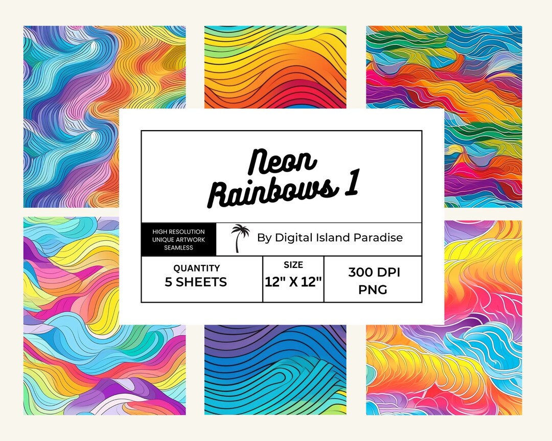 RAINBOW Line Art Papers Digital Paper Seamless Pattern - Etsy