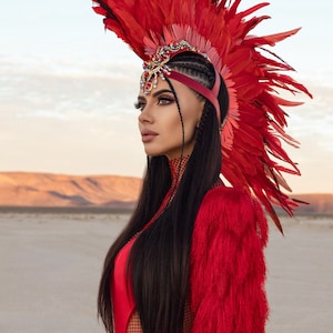 Handmade Red Feather Headpiece Rave Costume - Burning Man Festival ...