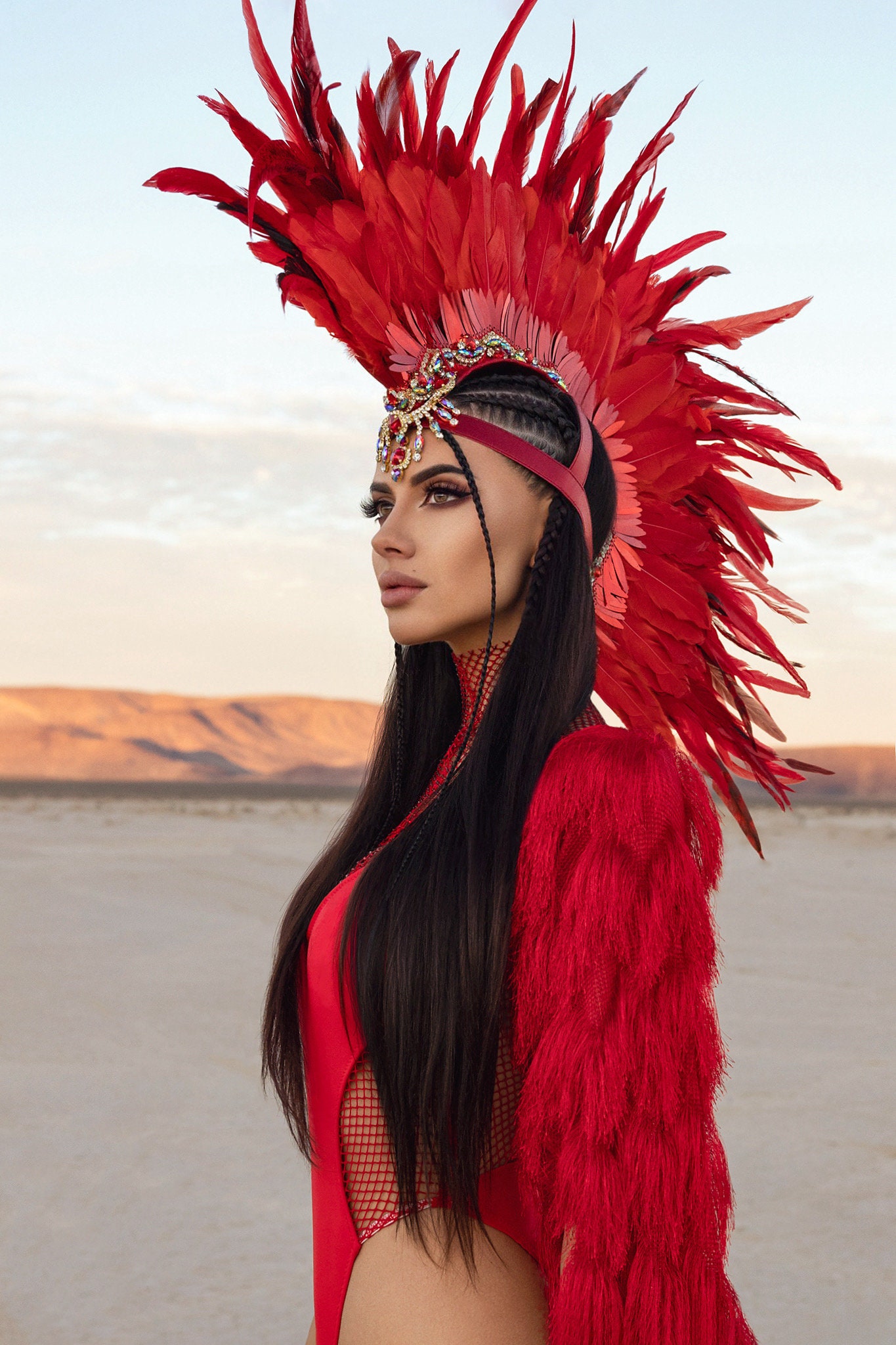 Handmade Red Feather Headpiece Rave Costume - Burning Man Festival ...