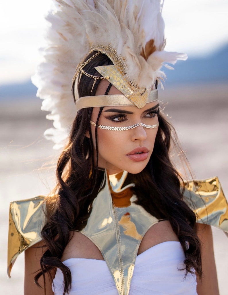 Leather and Feather Mohawk - Gold and White Burning Man Festival ...