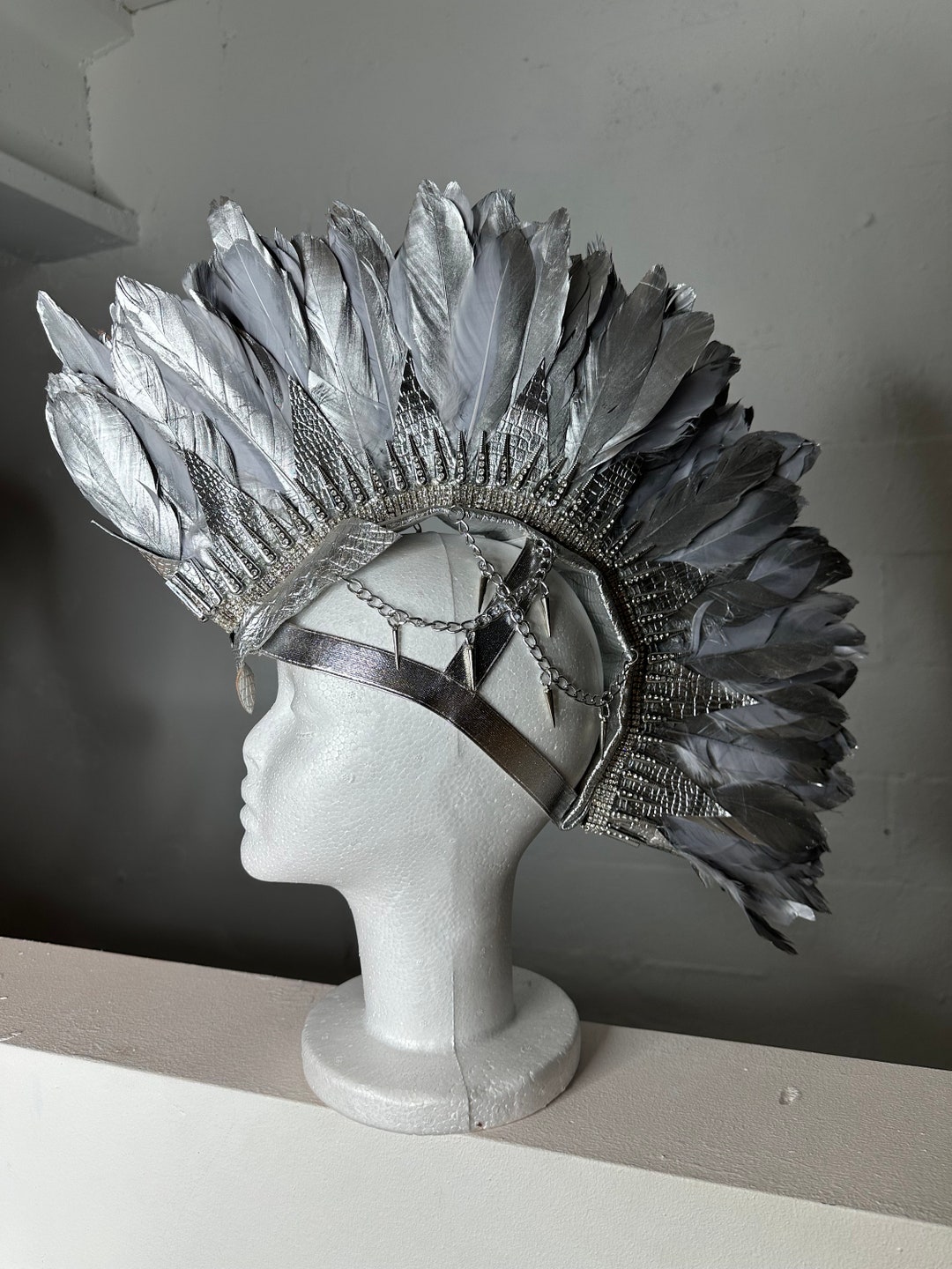 Silver Feather Mohawk Headpiece - Burning Man Festival Headdress ...